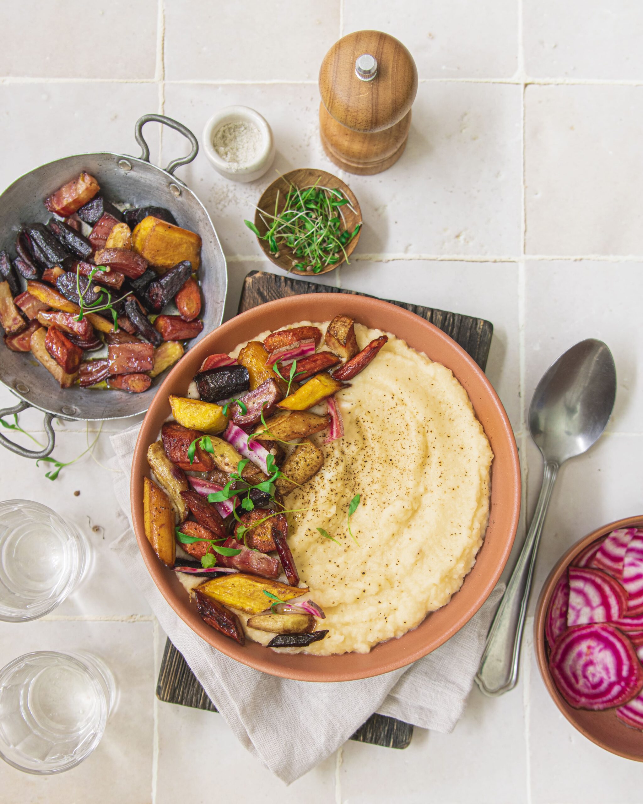 Purée de céleri rave et légumes rôties - Priméale